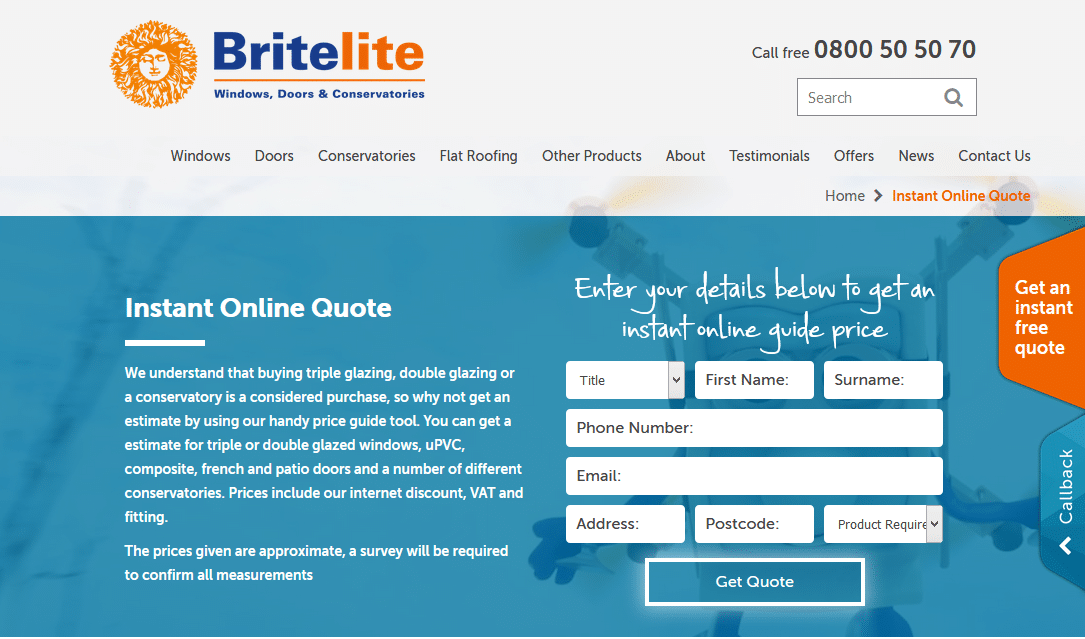 Instant Online Quote - Britelite Windows, Doors and Conservatories